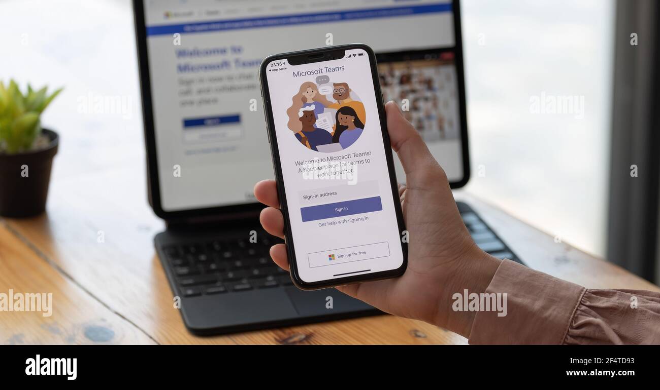 CHIANG MAI, THAILAND - MAR 21, 2021 : A working from home employee is ...