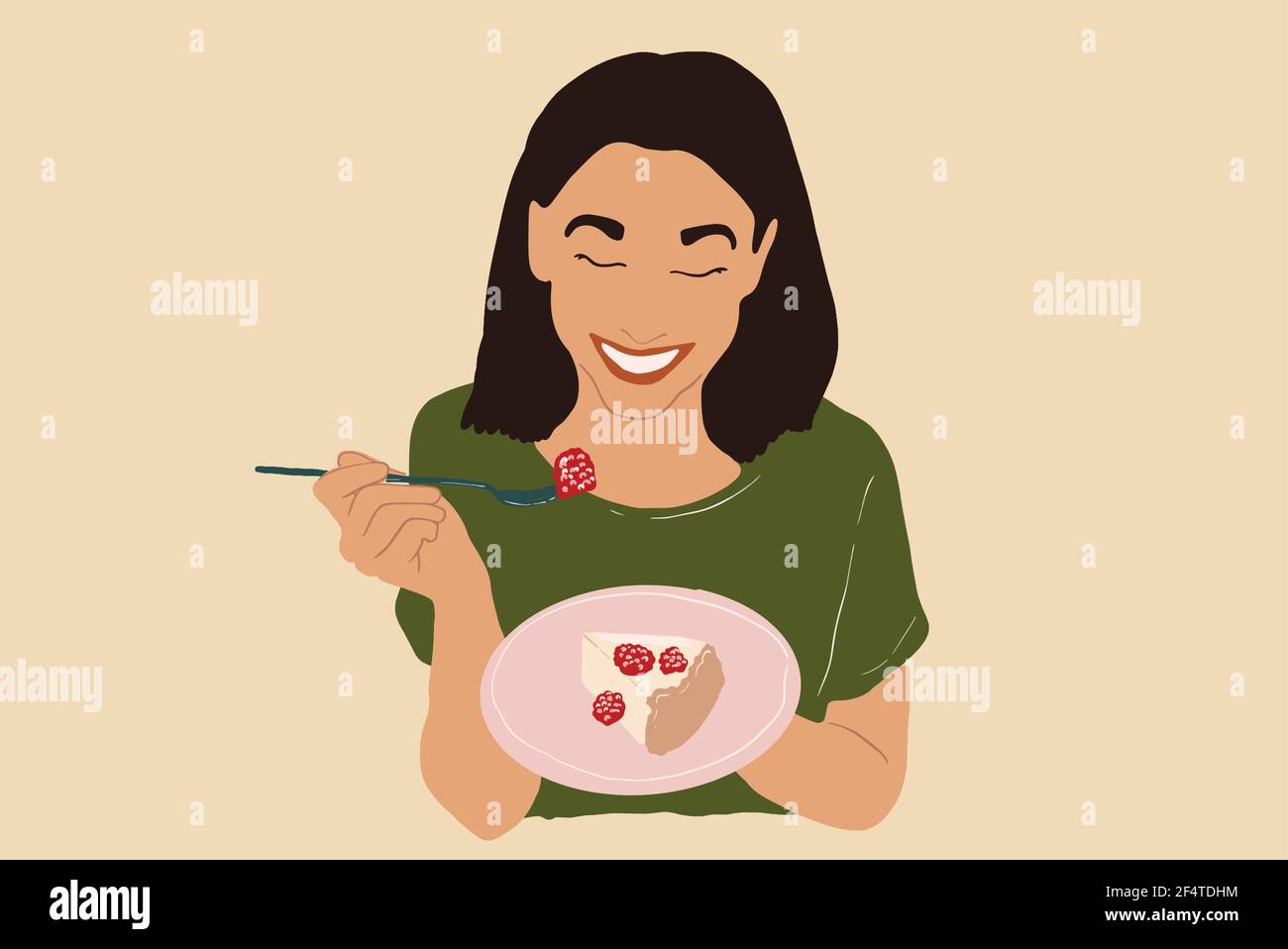 Woman eating cheesecake Stock Vector Images - Alamy