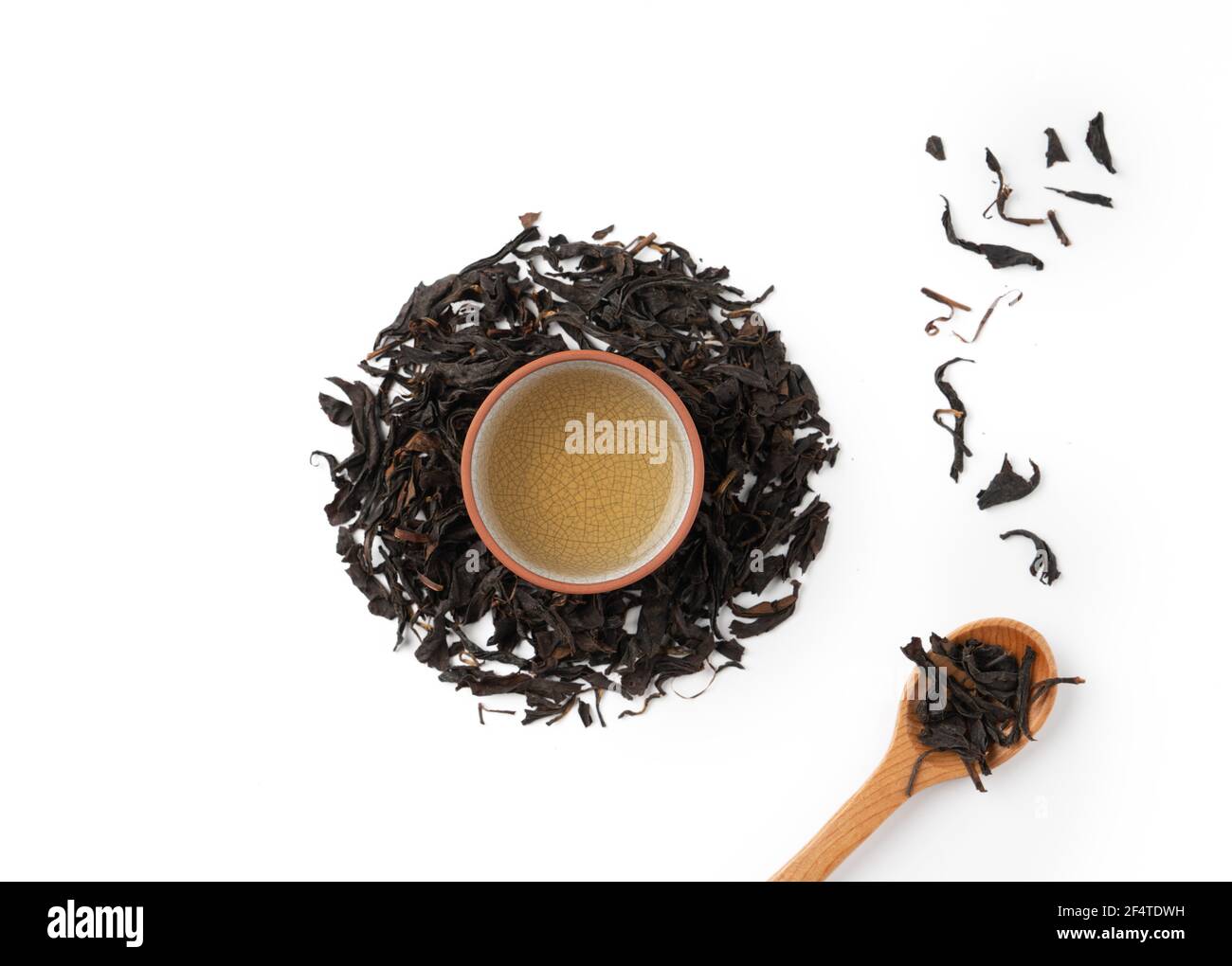 Top view of fresh black tea and leaves in Taiwan, Asian culture design ...