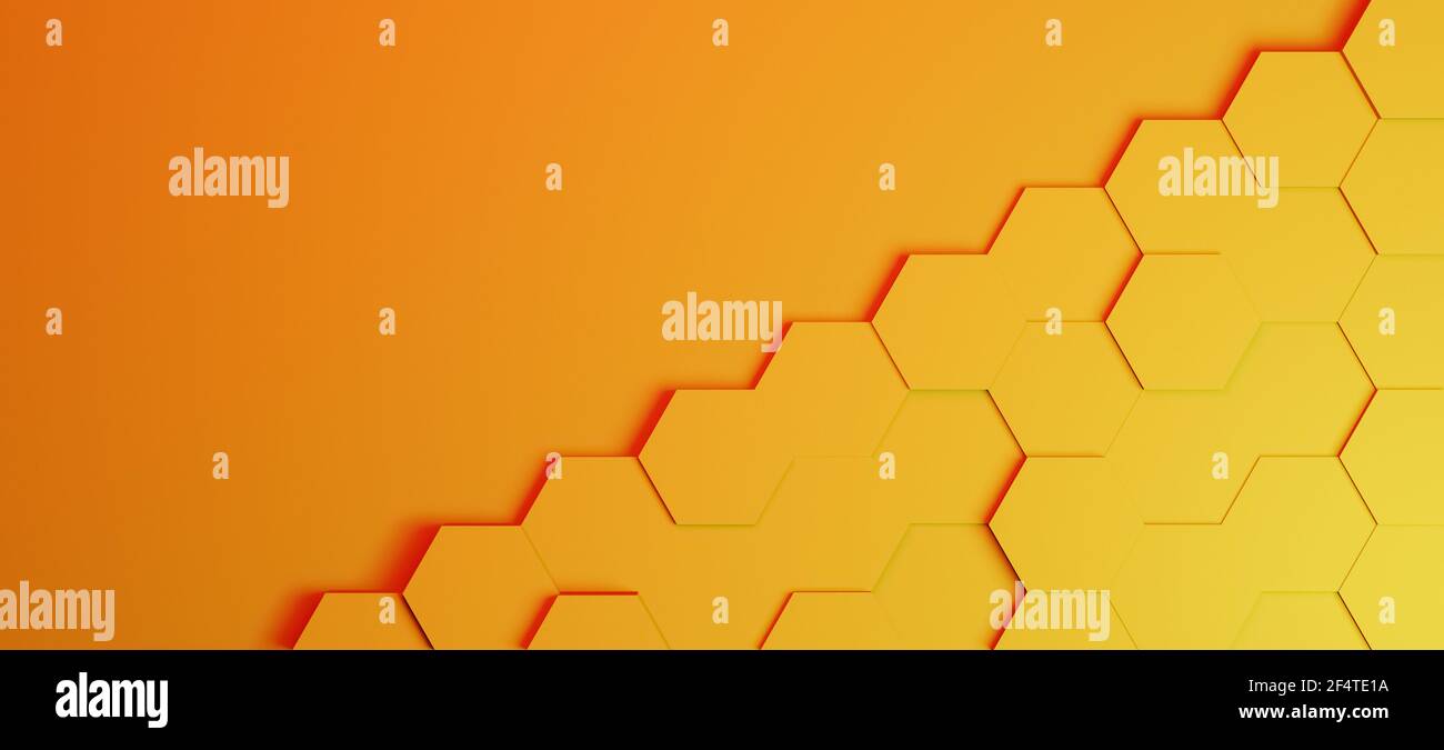 Diagonal arrangement of hexagons or honeycombs tiles, 3D rendering hexagonal wallpaper ...