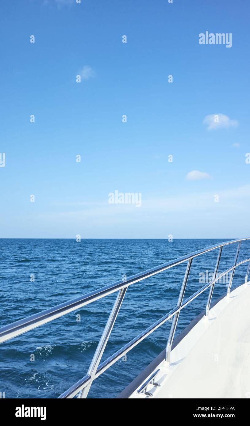 Boat side stainless steel railing on a sunny day, selective focus Stock ...