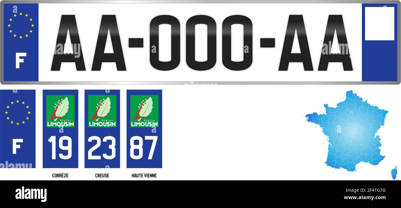 Limousin, France, french regional license plate template, detail of the ...