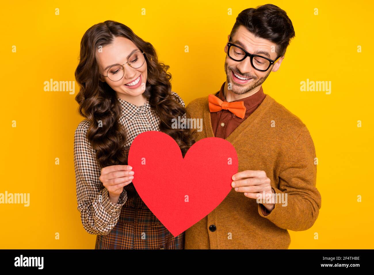 Portrait of nice cheerful careful couple friends friendship embracing ...