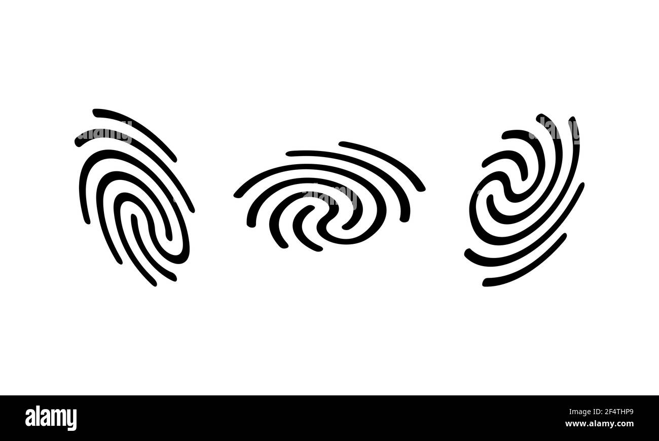 Fingerprint icon set in black. Science security crime anatomy identity ...