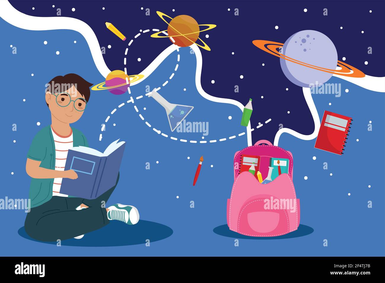 boy flying reading book character Stock Vector Image & Art - Alamy