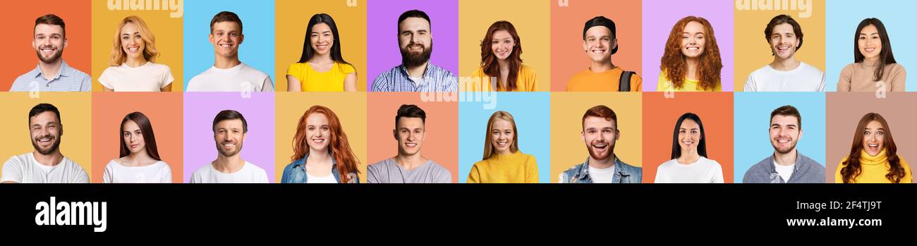 Successful Millennial People Portraits In Panoramic Collage Over ...