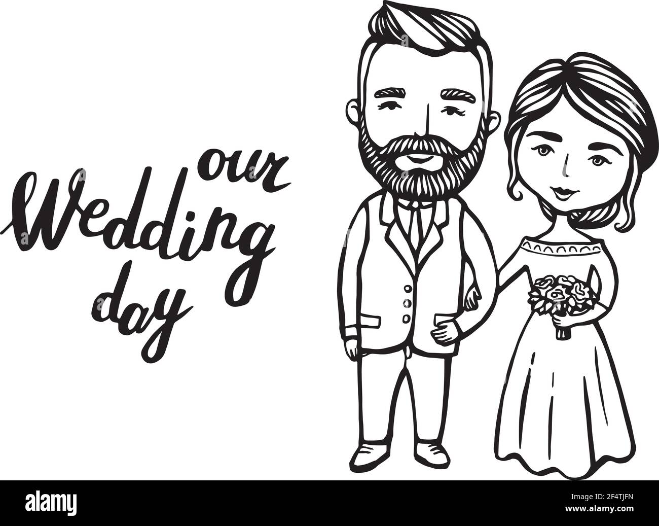 Wedding couple cards. Hipster groom with mustache, beard with bride ...