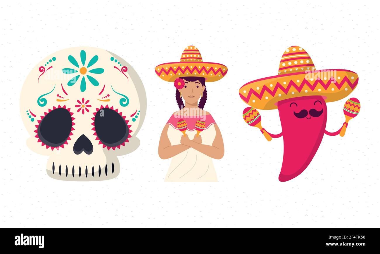 three mexican celebration set icons Stock Vector Image & Art - Alamy
