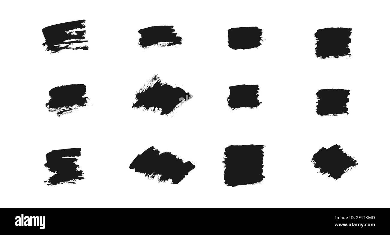Black paint vector set. Collection of ink brush freehand element, text ...