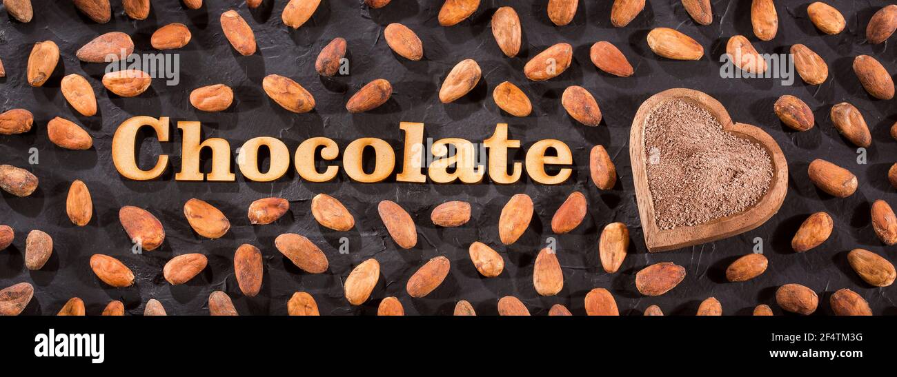Composition with cocoa beans and powder - Theobroma cacao Stock Photo ...