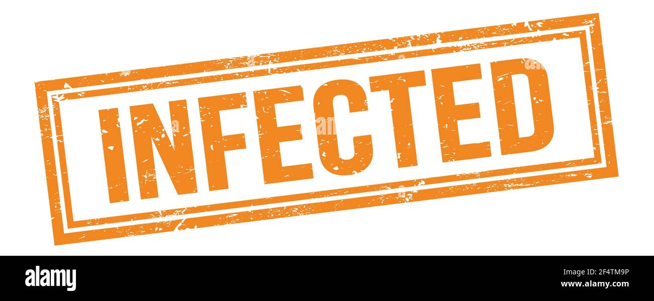 INFECTED text on orange grungy vintage rectangle stamp Stock Photo - Alamy