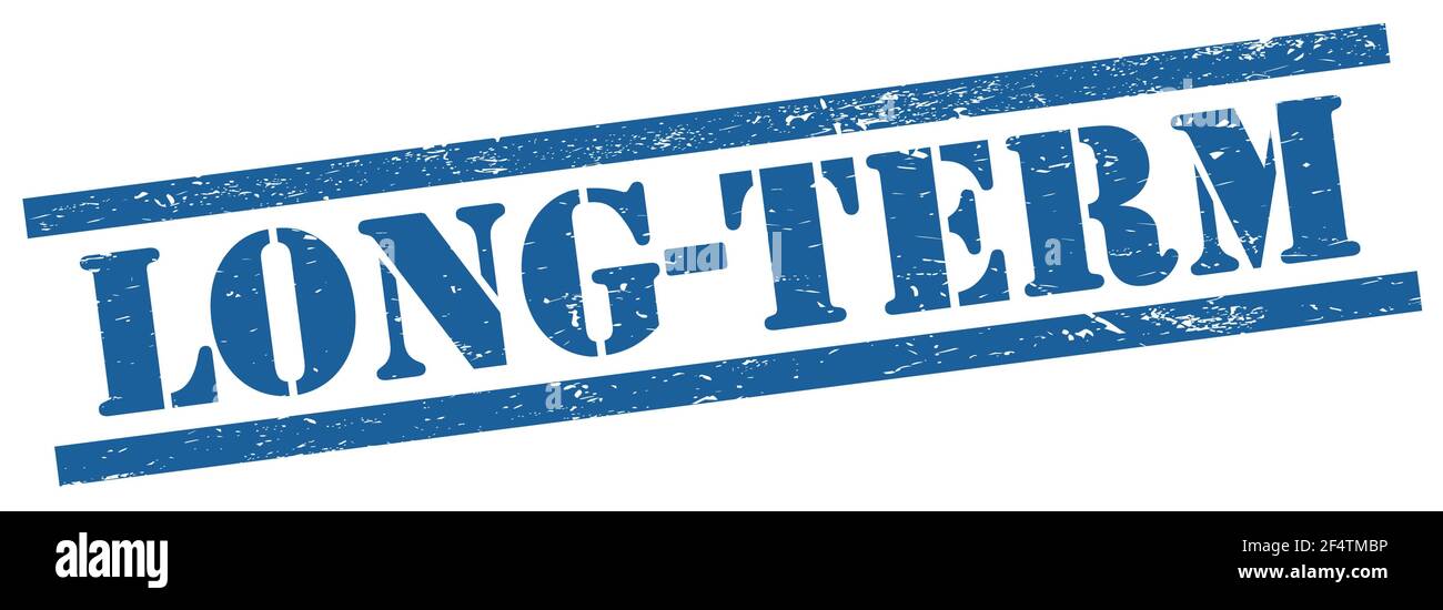 LONG-TERM text on blue grungy rectangle vintage stamp Stock Photo - Alamy