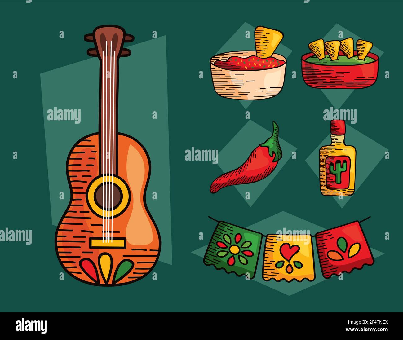 six mexican celebration set icons Stock Vector Image & Art - Alamy