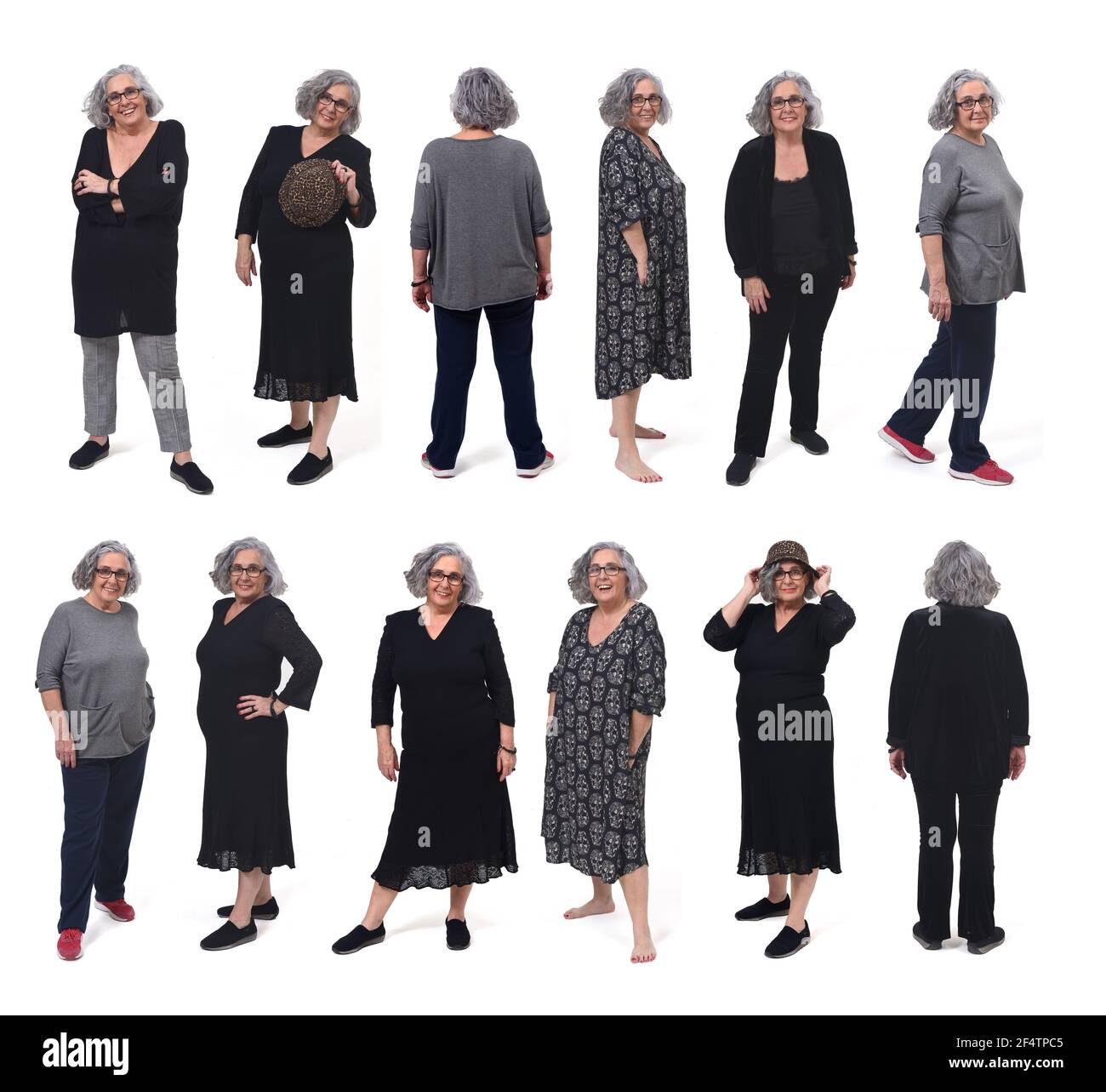 the same woman with different outfits on white background Stock Photo ...