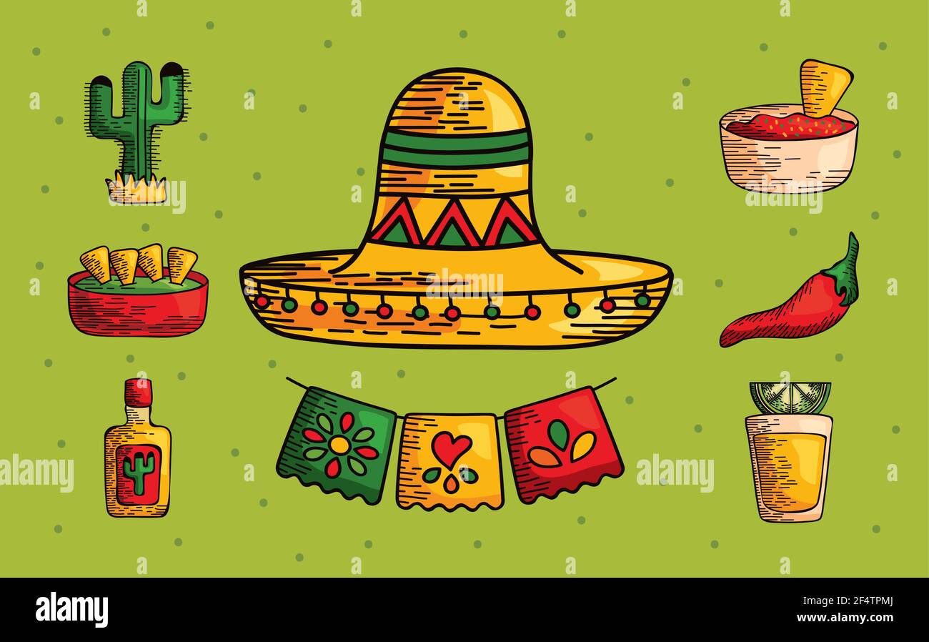 eight mexican celebration set icons Stock Vector Image & Art - Alamy
