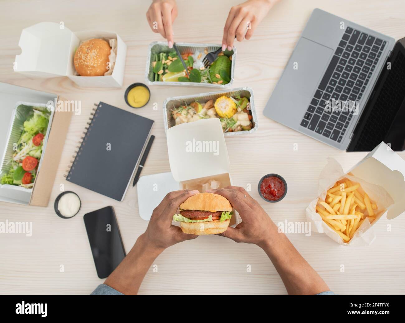 Break at work, lunch and healthy food delivery Stock Photo - Alamy