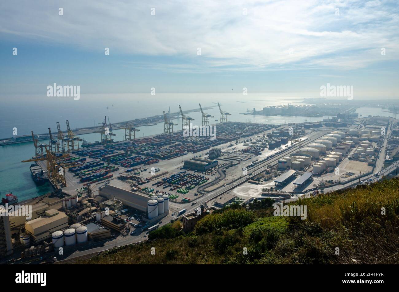 Panoramic aerial view of Commercial Dock With Containers And Cranes of ...