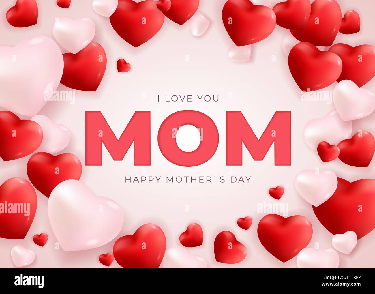 I love you mom. Happy Mother Day card holiday background with hearts ...