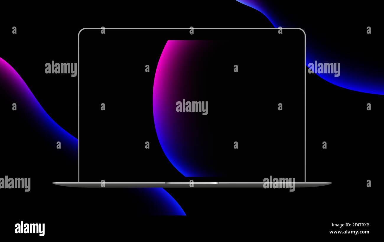 Presentation slide with Laptop Mockup on liquid bubbles background ...