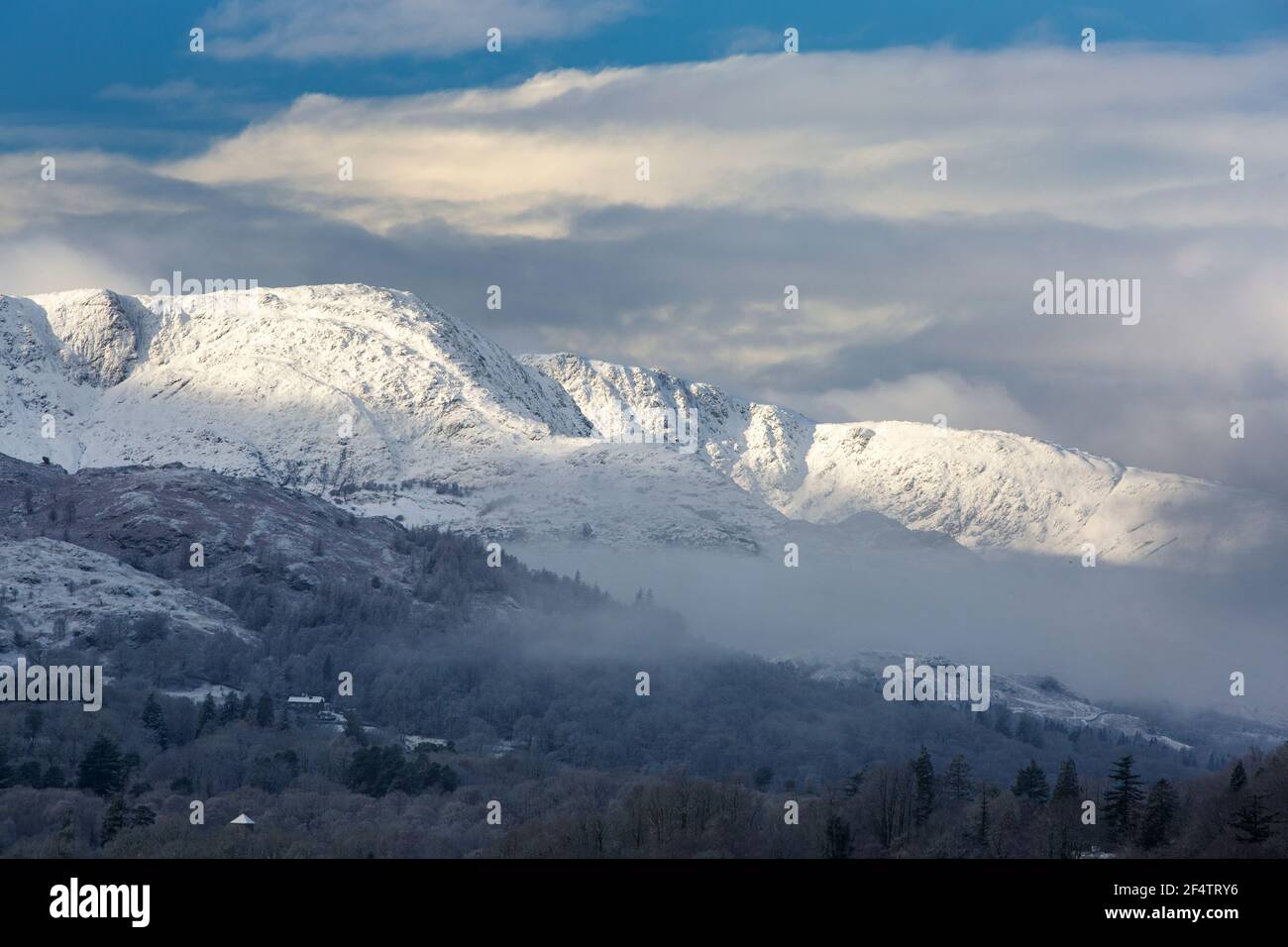Snow on Wetherlam from Ambleside, Lake District, UK Stock Photo - Alamy
