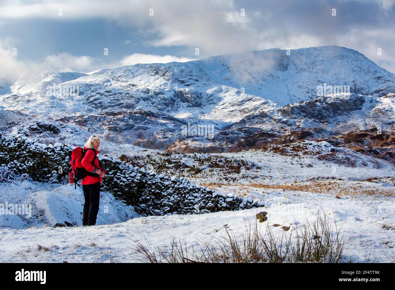 Wetherlam from Black Fell, Lake District, UK with a woman walking Stock ...