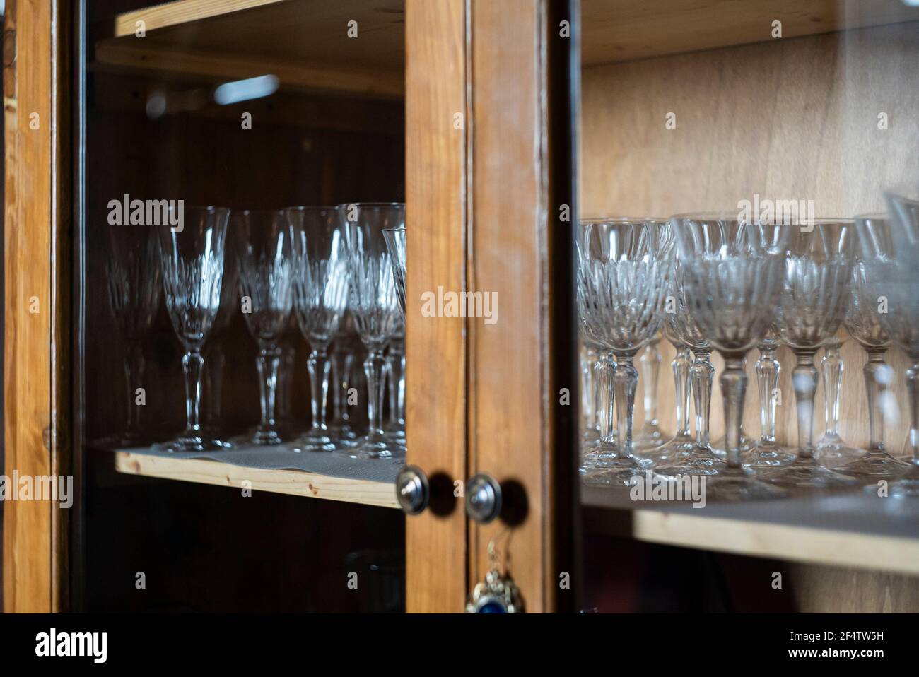 Scene of Antique glasses inside the cupboard Stock Photo - Alamy