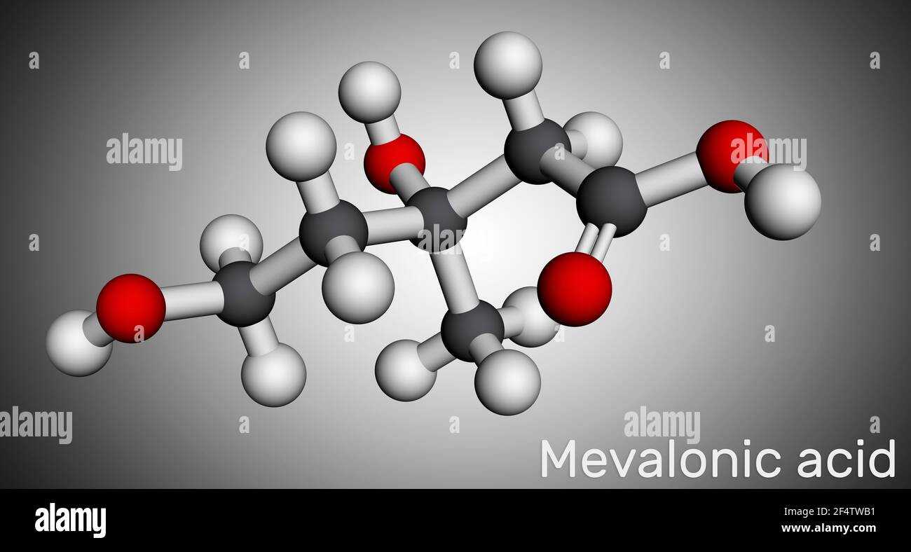 Mevalonic acid, MVA, R-mevalonic acid molecule. It is precursor in the ...