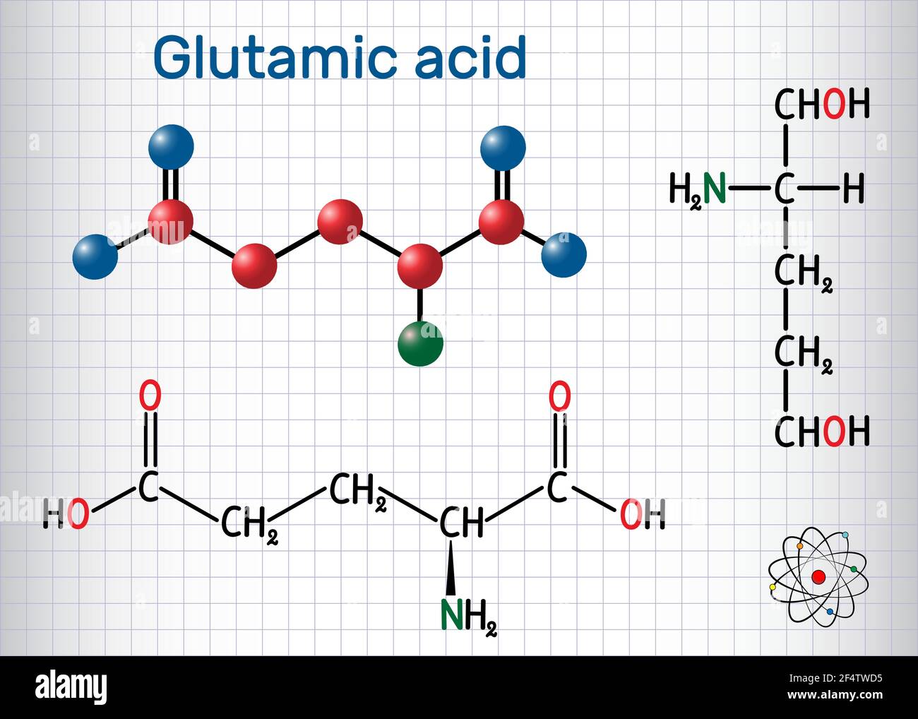 Glutamic acid (L- glutamic acid, Glu, E) aliphatic amino acid molecule ...