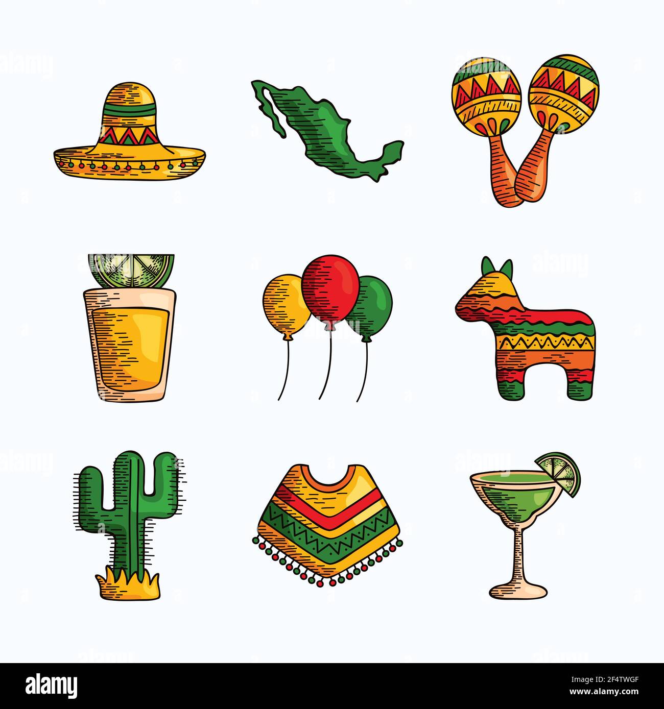 nine mexican celebration set icons Stock Vector Image & Art - Alamy