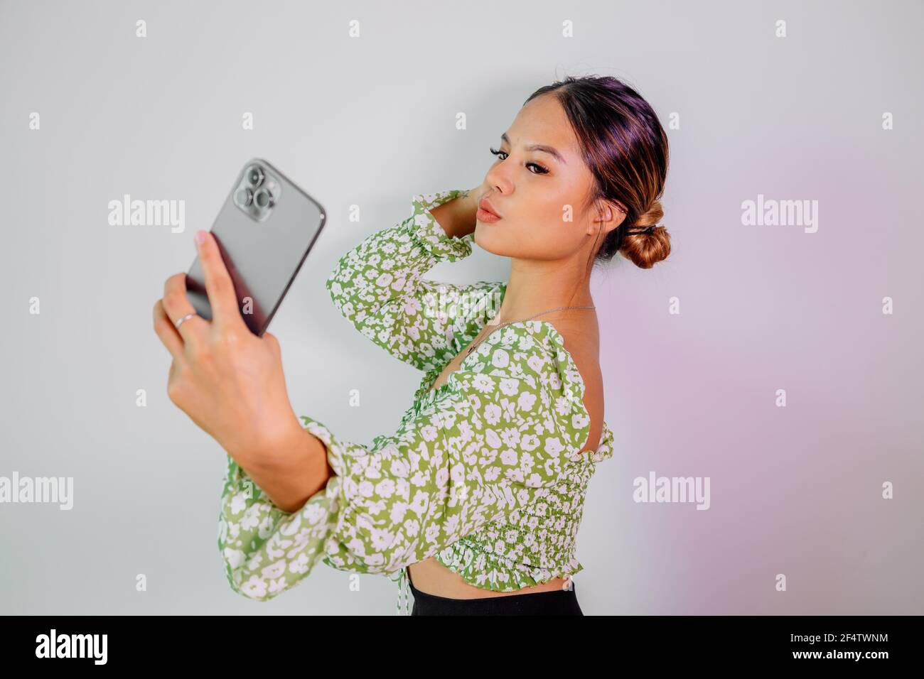 Pretty Asian Girl Take A Self Portrait With Her Smart Phone Thai Girl