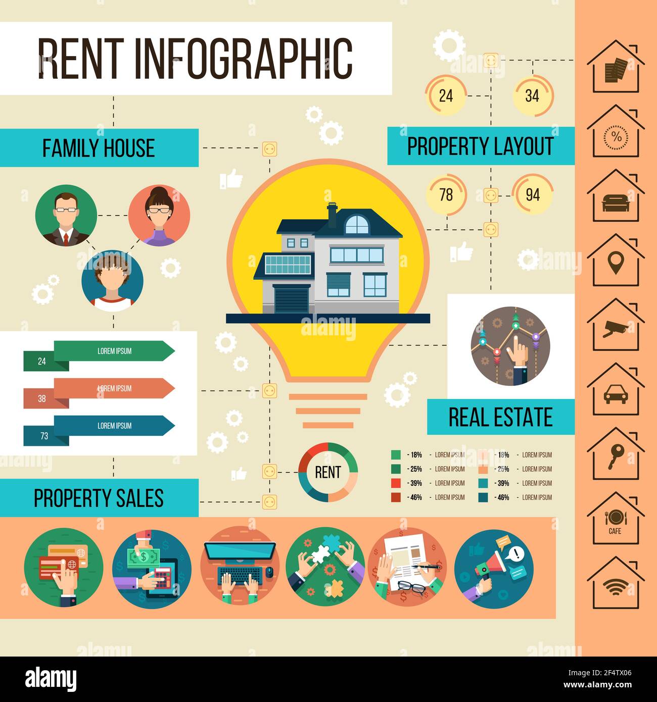 Real Estate And Rent, property infographics set with house and elements ...