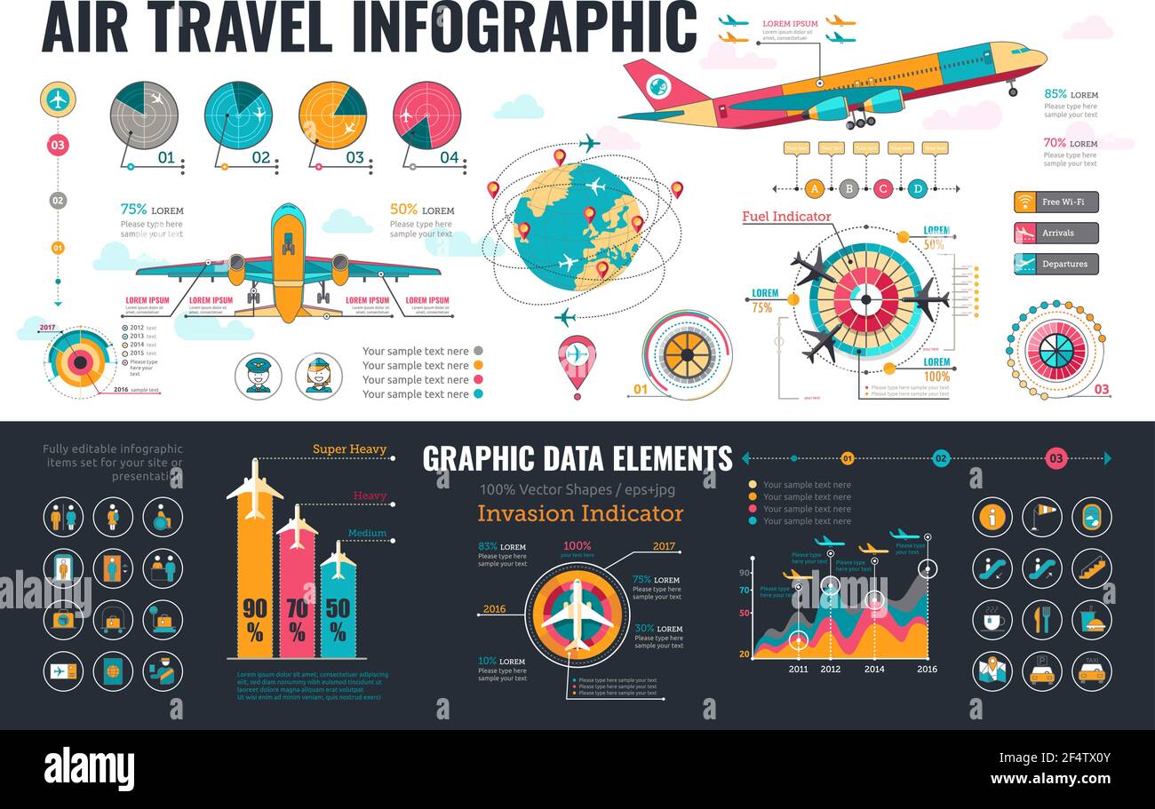 Air travel infographic with airplane,graphics,icons and templates ...