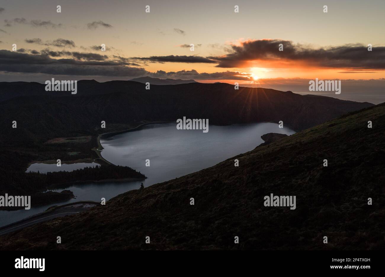 Sunrise, in Fire Lake, São Miguel Island, Azores, Portugal Stock Photo ...