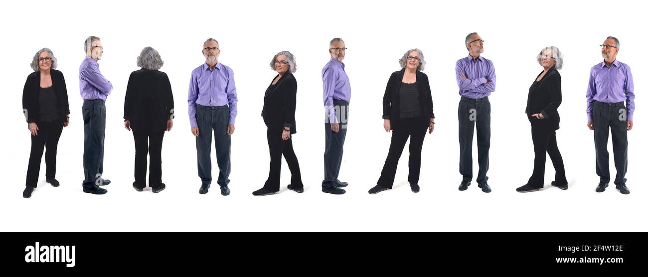 the same woman and the same man with different poses on white ...