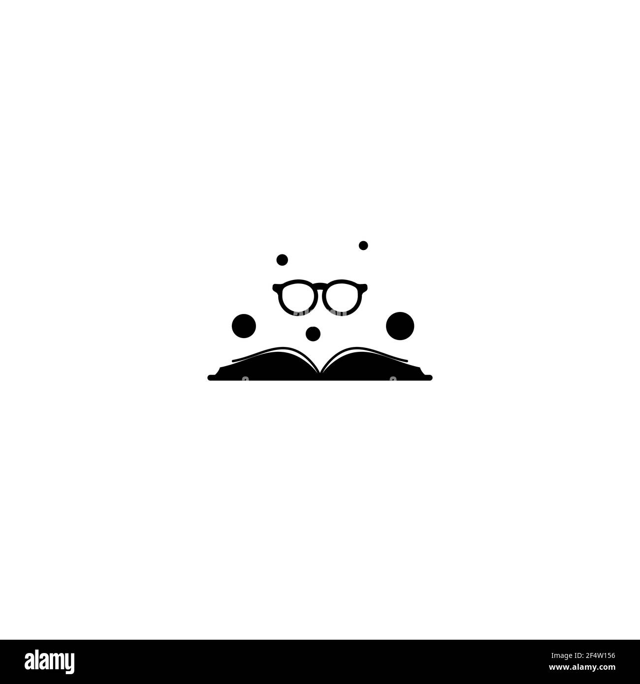 Black thick opened book with round glasses. Isolated on white. Flat ...