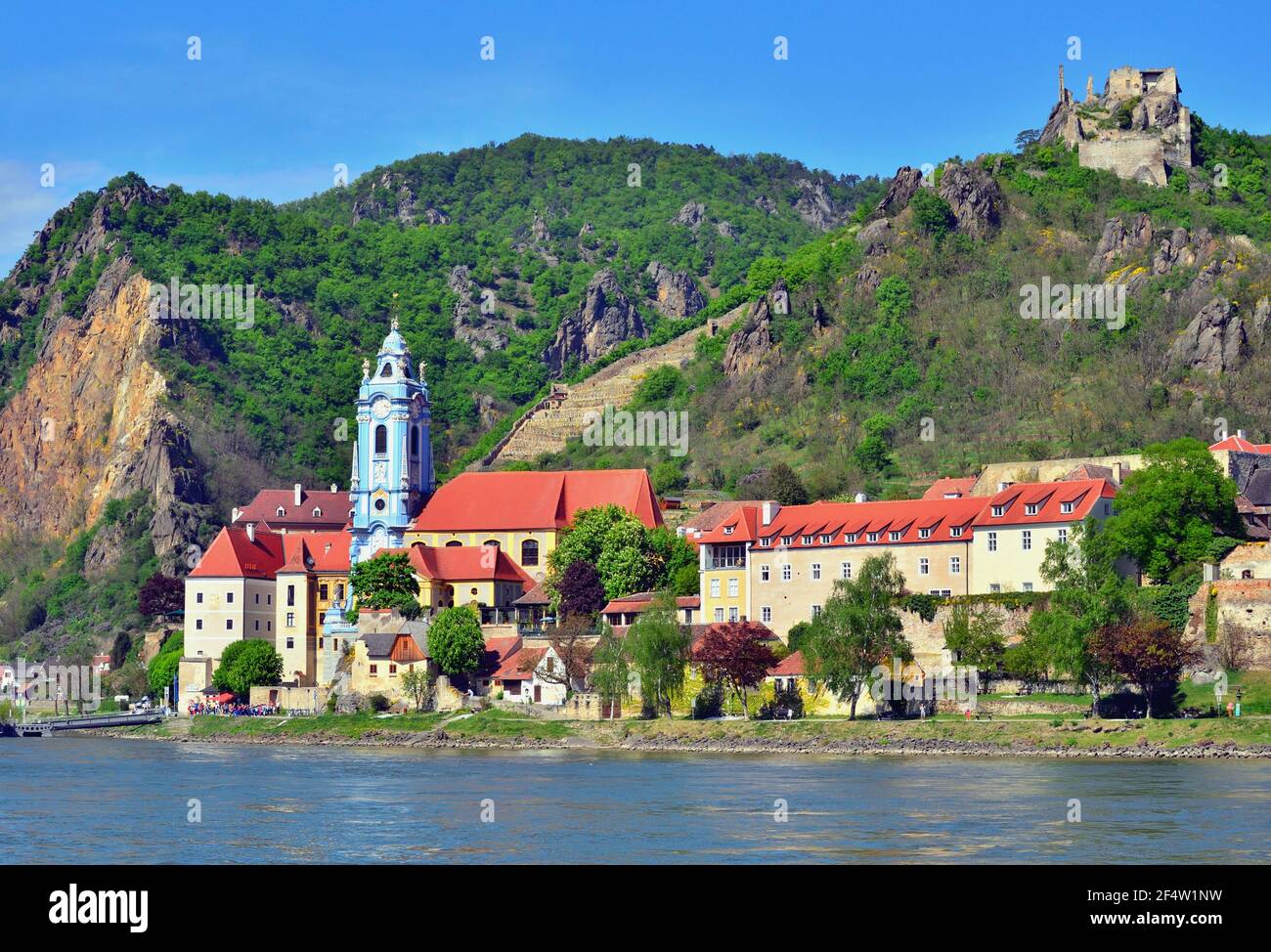 Baroque Dürnstein Abbey and Ruin of Dürnstein Castle in Wachau Region ...