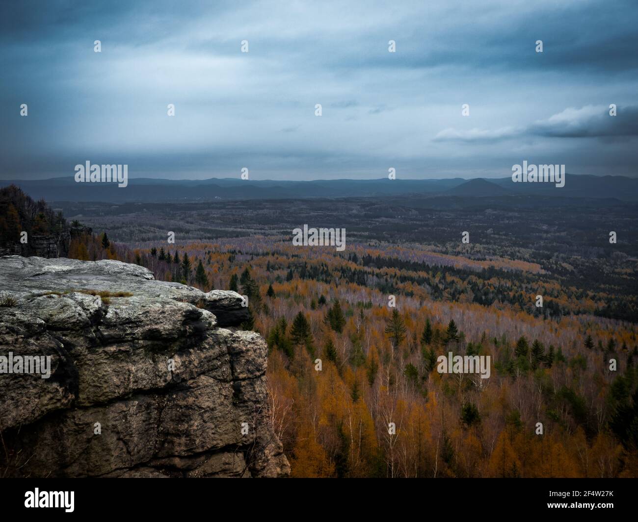 Amazing dark scenery and view to the deep valleys from top of mountains ...