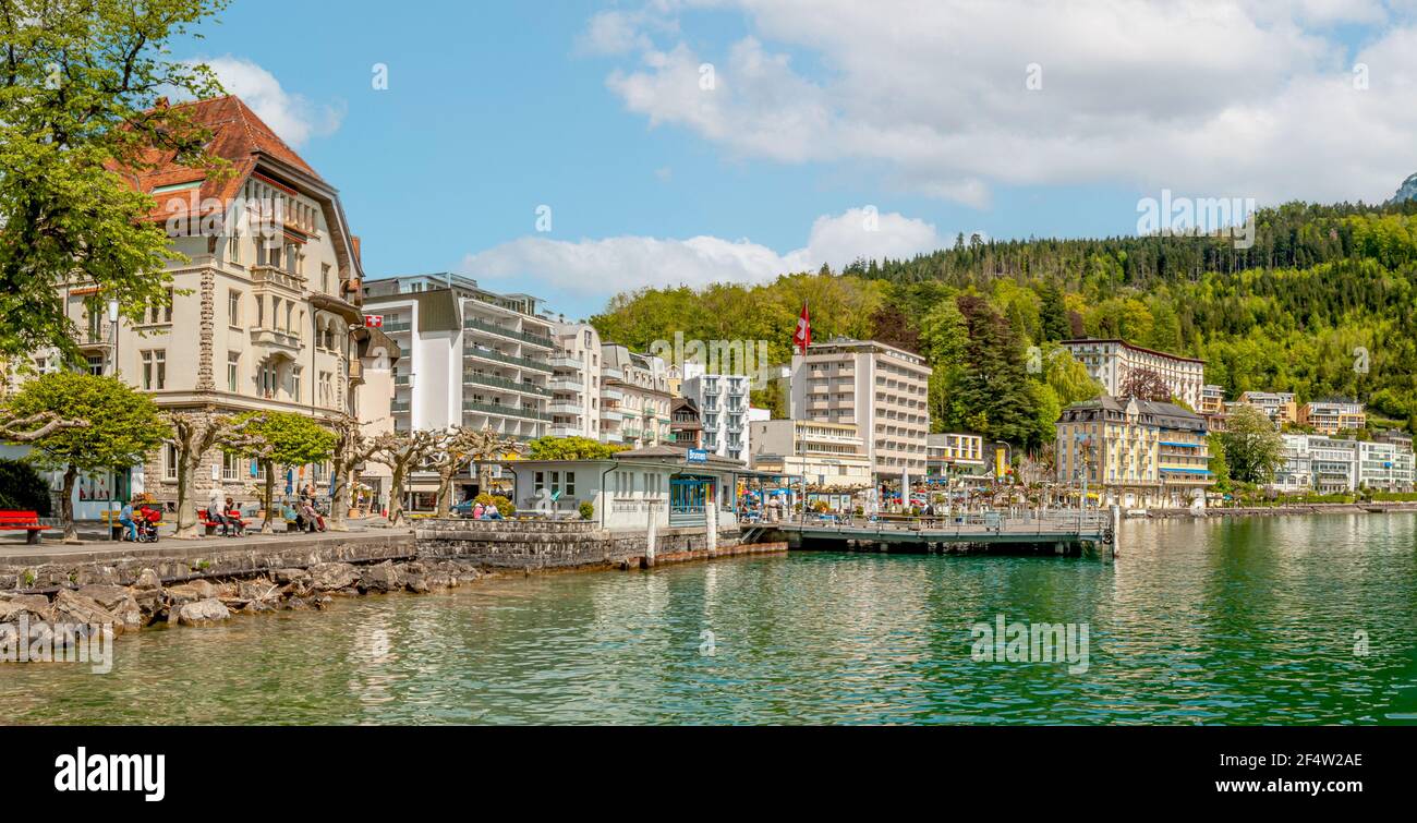 Lakefront of Brunnen, at the north shore of Lake Lucerne, Switzerland ...