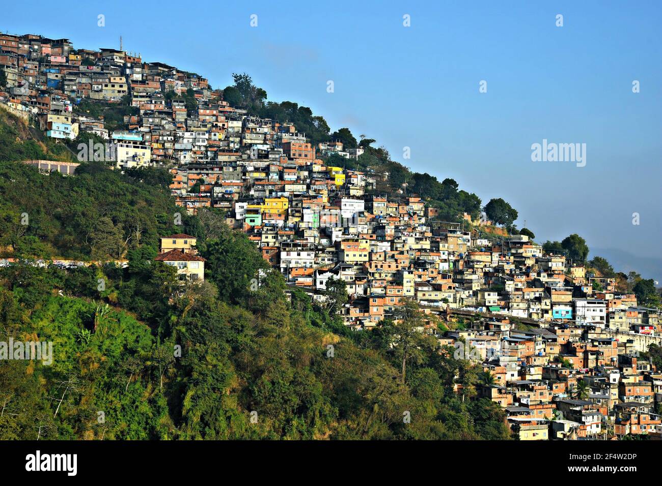 Landscape with panoramic view of the favela Rocinha in Rio de Janeiro ...