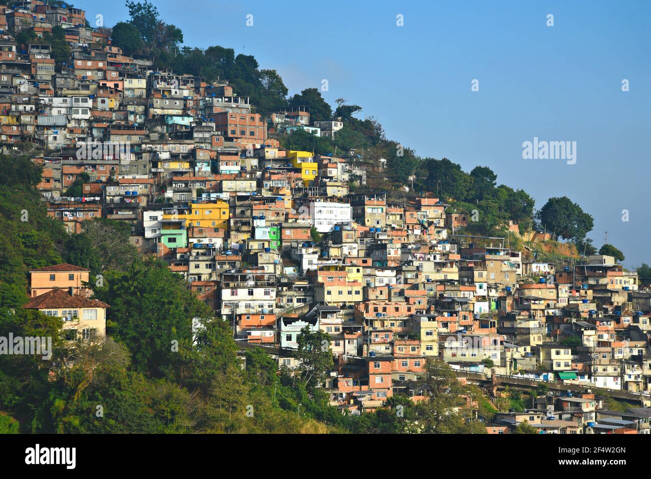 Landscape with panoramic view of the favela Rocinha in Rio de Janeiro ...