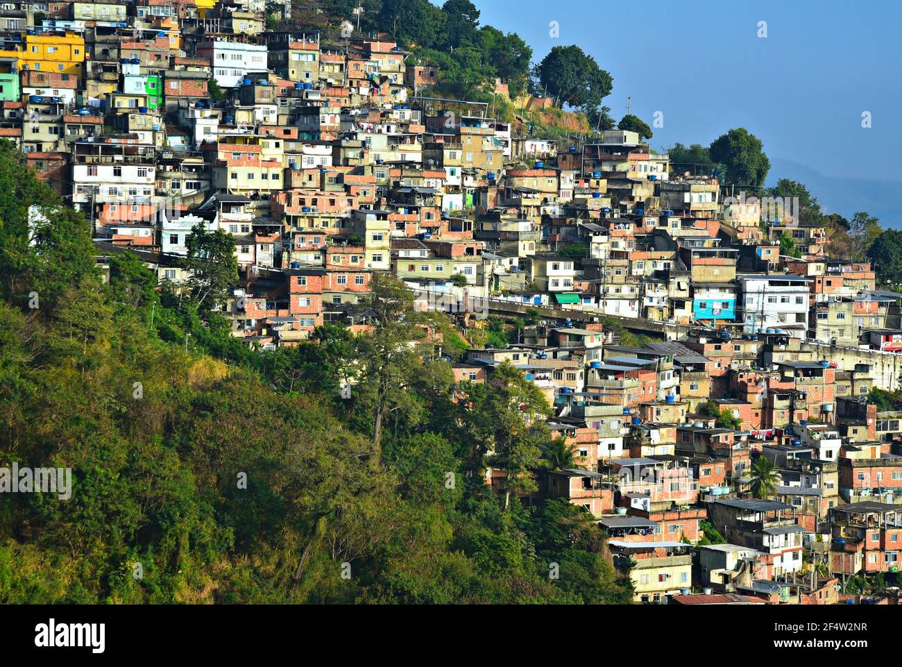 Landscape with panoramic view of the favela Rocinha in Rio de Janeiro ...