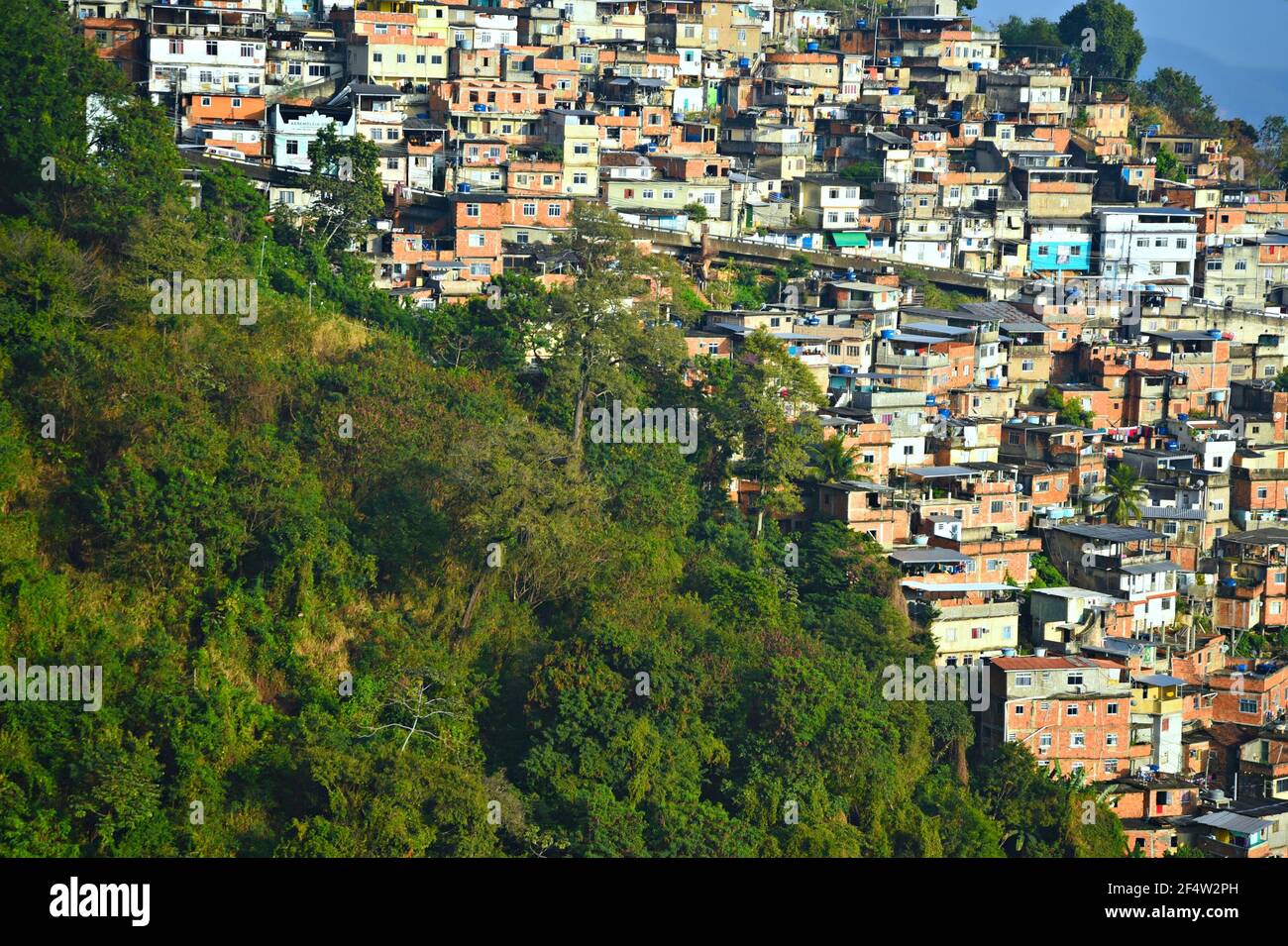 Landscape with panoramic view of the favela Rocinha in Rio de Janeiro ...