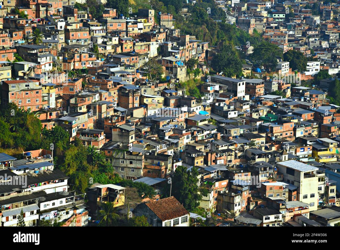 Landscape with panoramic view of the favela Rocinha in Rio de Janeiro ...