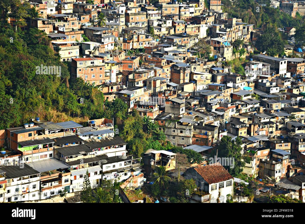 Landscape with panoramic view of the favela Rocinha in Rio de Janeiro ...