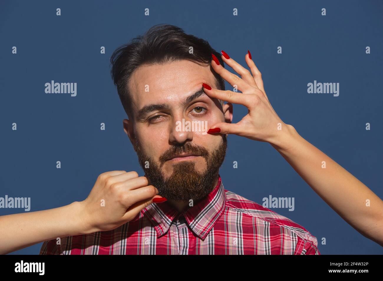 Female hands opening eye hi-res stock photography and images - Alamy