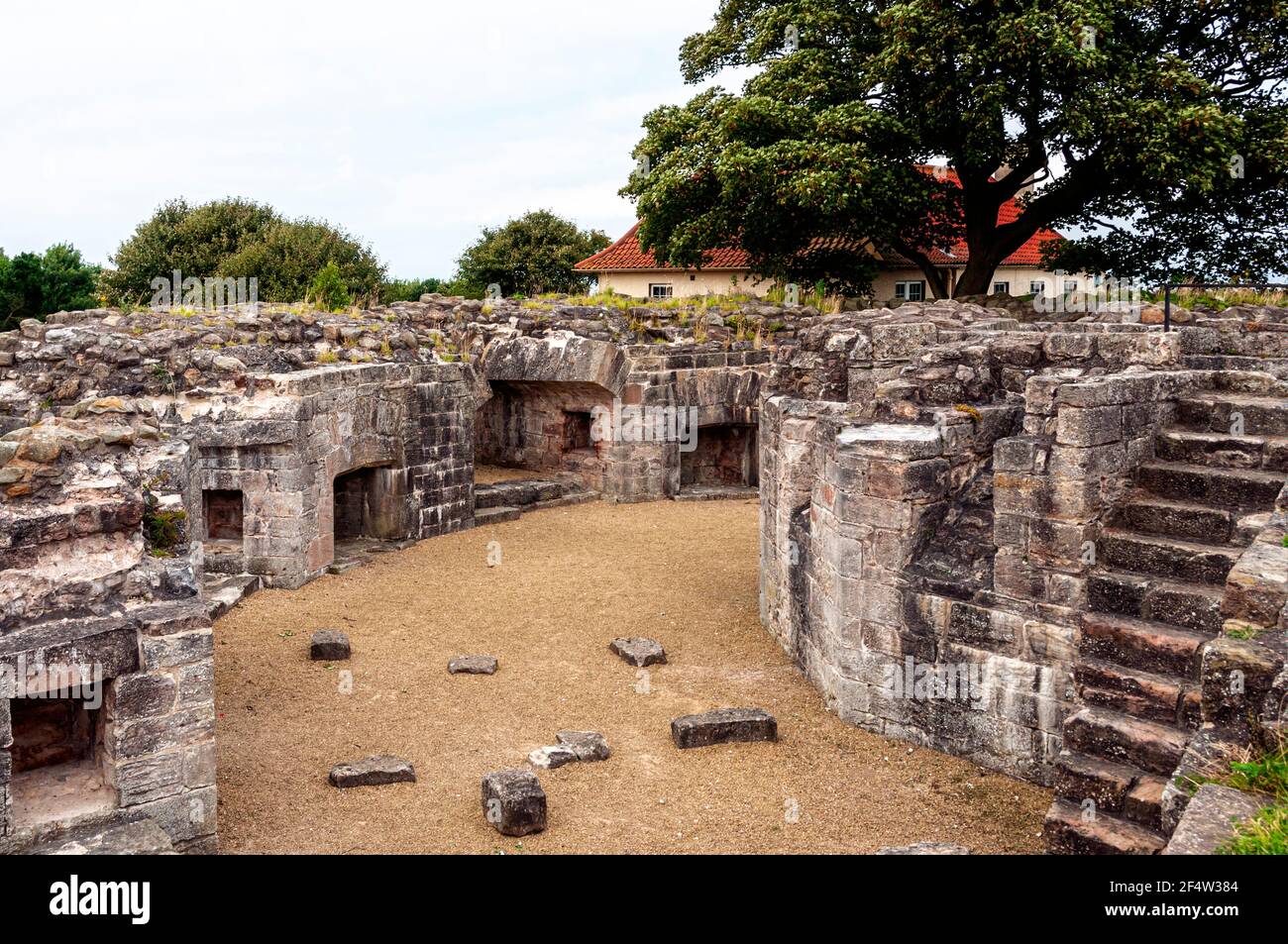 The ground floor ruins of Lord's Mount, a two storey circular stone ...