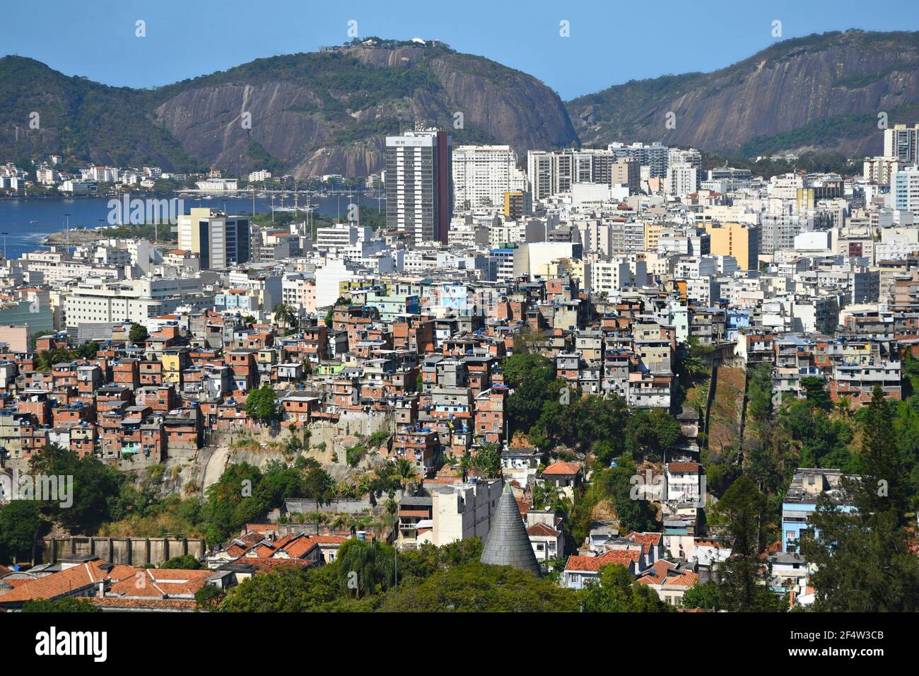 Landscape with panoramic view of the favela Santa Marta and the ...