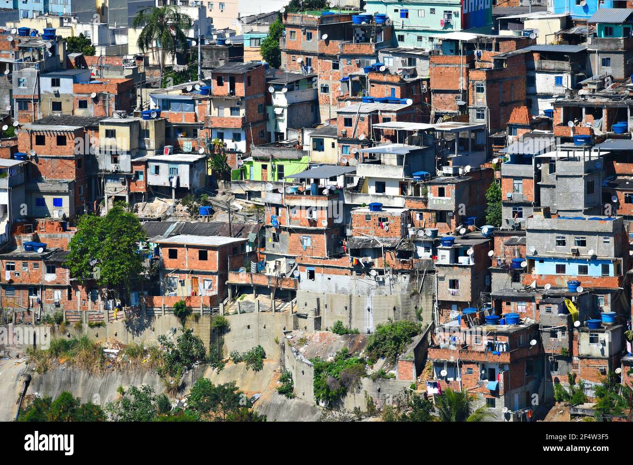 Landscape with panoramic view of the favela Santa Marta in Rio de ...