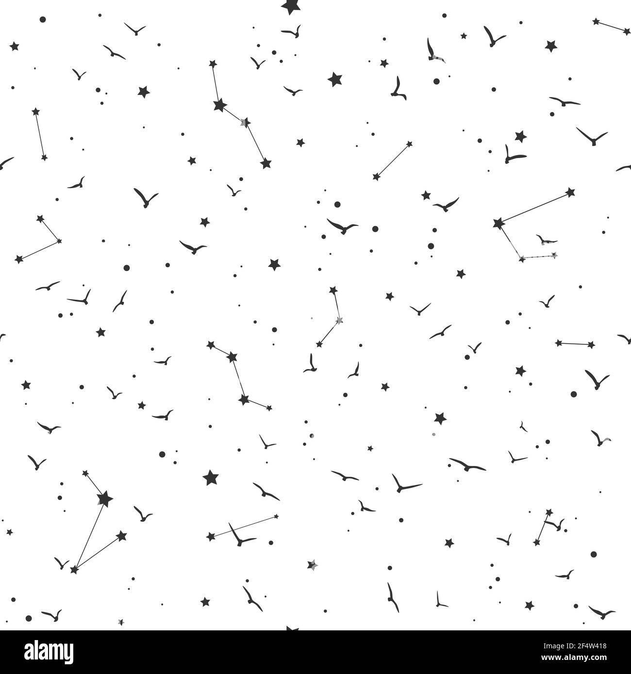 Seamless pattern with black flying birds in space or cosmos. Swallows ...