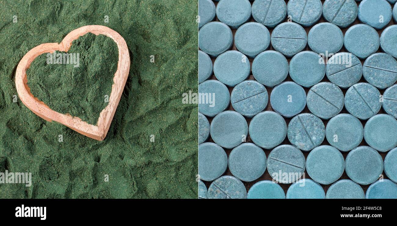 Spirulina powder healthy dietary supplement - Text space Stock Photo ...